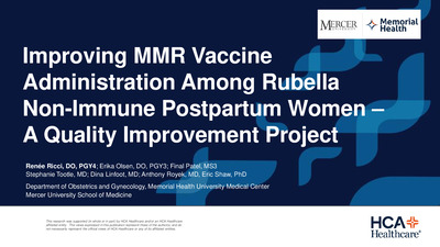 "Improving MMR Vaccine Administration Among Rubella Non-Immune Postpart ...